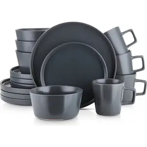 STONE + LAIN Celina Stoneware 16-piece Dinnerware Set - Gray Matte