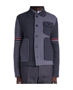 Thom Browne Long-sleeved Knitted Cardigan With Four Bar Stripes