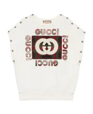 Gucci Cotton Sweater With Retro Logo And Plaid Embroidery
