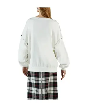 Gucci Cotton Sweater With Retro Logo And Plaid Embroidery
