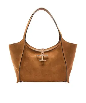 TOD'S T-plaque Suede Tote - Brown