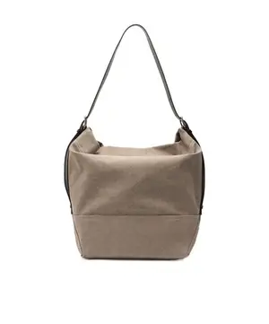 LEMAIRE Belted Leather And Canvas Tote - Brown