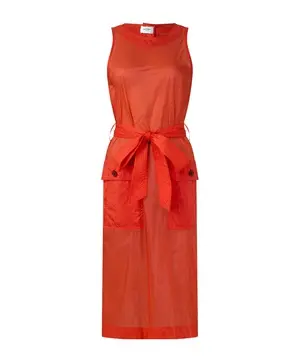Saint Laurent Sleeveless Crewneck Tie-waist Midi Dress - Orange