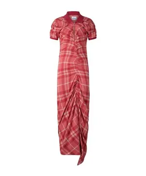 VIVIENNE WESTWOOD Plaid Polo Puff Sleeve Ruched Maxi Dress