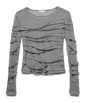 7 For All Mankind Long Sleeve T-shirt With Ribbon Pleats