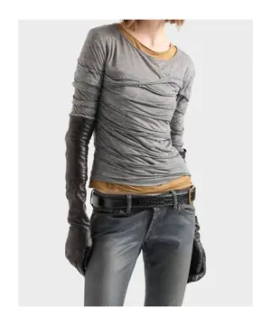 7 For All Mankind Long Sleeve T-shirt With Ribbon Pleats