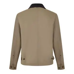 Burberry Khaki Cotton Field Jacket With Leather Collar And Embroidered Badge