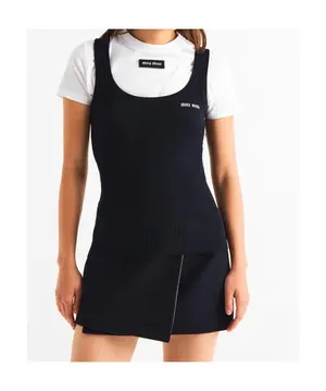 Miu Miu Square-neck Ribbed Knit Tank Top - Black