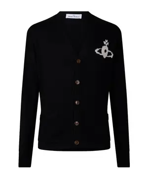VIVIENNE WESTWOOD V-neck Button-front Knit Cardigan - Black/white