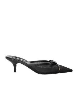 Miu Miu Low-heeled Mesh Slide Sandals With Bow Detailing