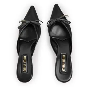 Miu Miu Low-heeled Mesh Slide Sandals With Bow Detailing