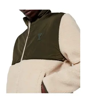 AMI Paris Color-block Stand Collar Fleece Jacket