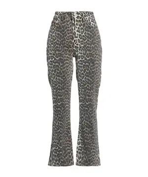 GANNI Leopard Print Washed Denim Bootcut Pants