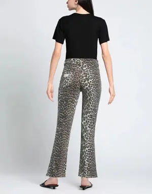 GANNI Leopard Print Washed Denim Bootcut Pants
