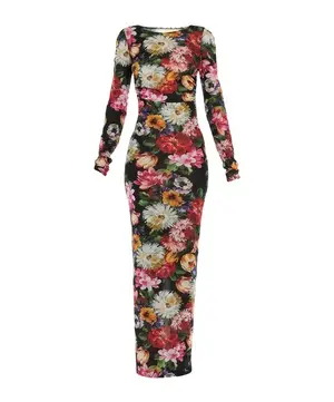 Dolce & Gabbana Floralprint Longsleeve Dress - Black