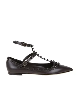 Valentino Garavani Rockstud Leather Ballerina Flats - Brown
