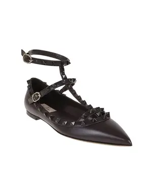 Valentino Garavani Rockstud Leather Ballerina Flats - Brown