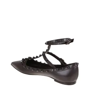 Valentino Garavani Rockstud Leather Ballerina Flats - Brown