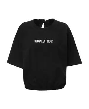 Red Valentino Logo T-shirt With Round Neck And Open Back - Black