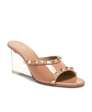Valentino Garavani 80mm Rockstud Patent Leather Mules - Nude