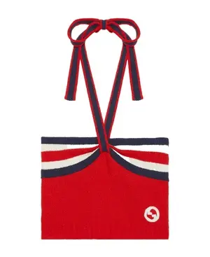 Gucci Halterneck Knitted Cropped Top - Red