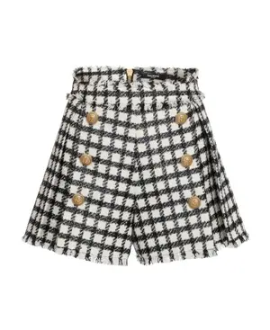 Balmain Checked Tweed Shorts With Button Detailing