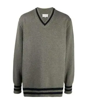 MAISON MARGIELA Striped Detail V-neck Jumper
