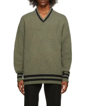 MAISON MARGIELA Striped Detail V-neck Jumper