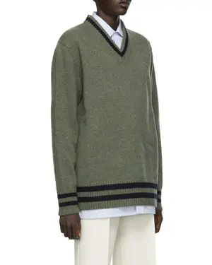 MAISON MARGIELA Striped Detail V-neck Jumper