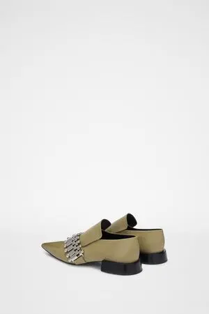 JIL SANDER Pointed-toe Leather Loafers With Embellished Detailing