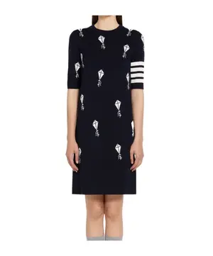 Thom Browne 4-bar Striped Knitted Dress