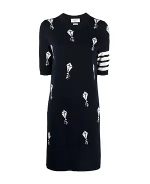 Thom Browne 4-bar Striped Knitted Dress - Navy Blue