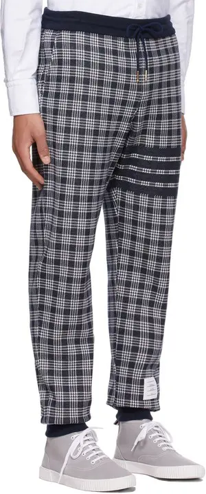 Thom Browne Check-pattern Drawstring Track Pants - Navy Blue