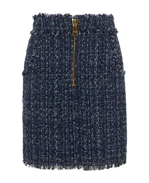 Balmain Denim Tweed Mini Skirt With Zipper Closure