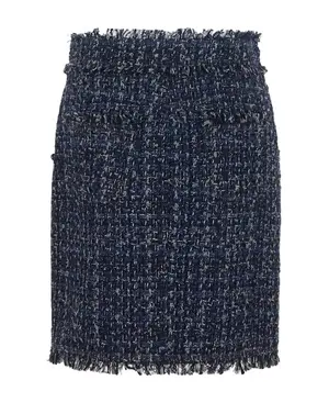 Balmain Denim Tweed Mini Skirt With Zipper Closure