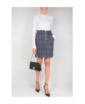 Balmain Denim Tweed Mini Skirt With Zipper Closure