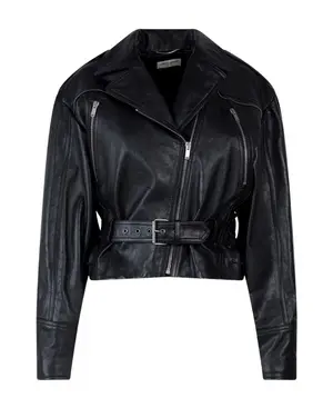 Saint Laurent Belted Leather Biker Jacket
