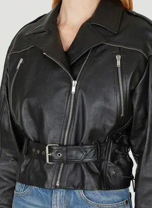 Saint Laurent Belted Leather Biker Jacket
