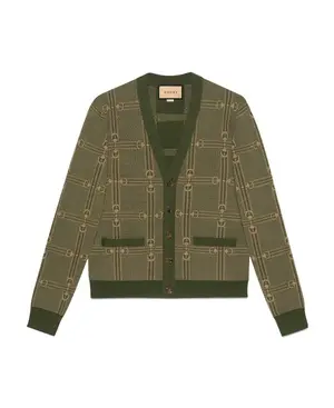 Gucci Horsebit Jacquard V-neck Cardigan