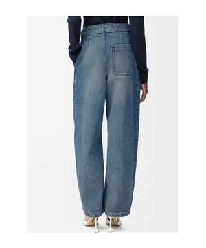 Loewe Belted Pleated Wide Leg Jeans - Washed Denim Blue