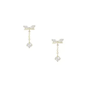 BECKET + QUILL 14k Yellow Crystal Bow Chain Drop Earrings - Gold