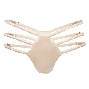 BLACK HEART LINGERIE Strappy Silk Thong In Champagne - Pink