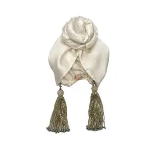 JULIA CLANCEY Ivory Edith Luxe Silver Beaded Tassel Turban