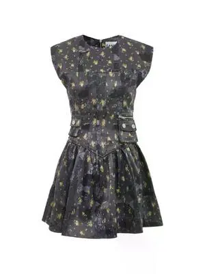 GANNI Floral Print Pocket Detail Dress - Grey