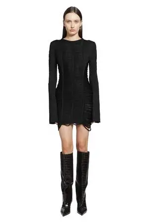 Attico Fringed Stretch Viscose Mini Dress - Black