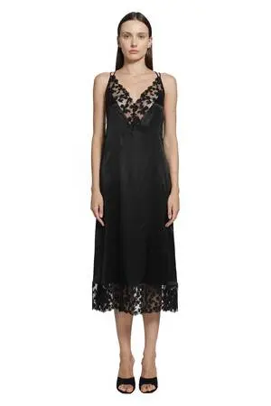 Fendi Silk Satin And Lace V-neck Midi Dress - Black