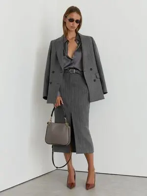 REISS Astrid Wool Pinstripe Belted Pencil Skirt - Grey
