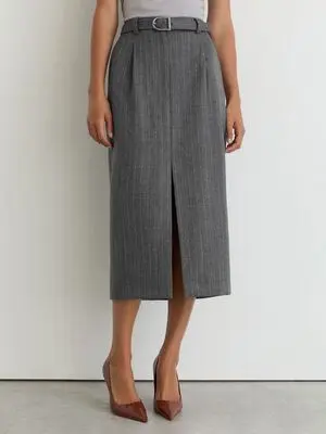 REISS Astrid Wool Pinstripe Belted Pencil Skirt