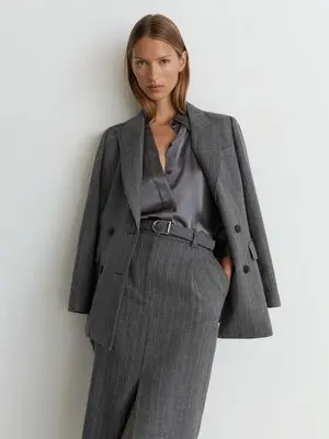 REISS Astrid Wool Pinstripe Belted Pencil Skirt