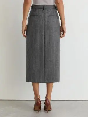 REISS Astrid Wool Pinstripe Belted Pencil Skirt